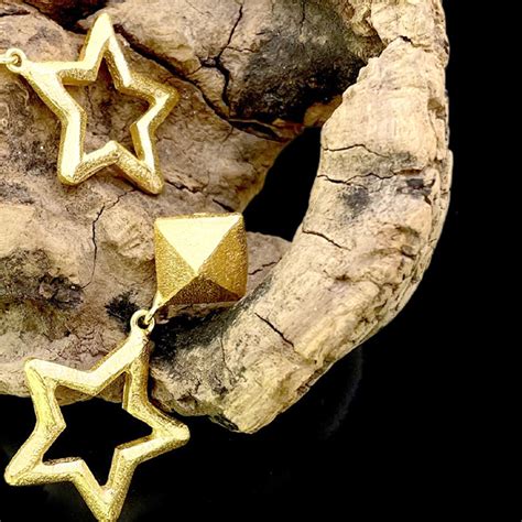 Gold Plated Handmade Pyramid Design With Star Drop And Dangle Earring