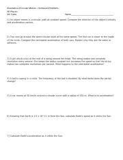 AP Physics Kinematics Of Circular Motion HW Docx Pdf Kinematics Of Circular Motion