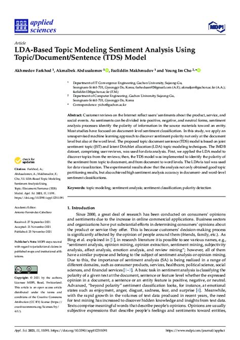 Pdf Lda Based Topic Modeling Sentiment Analysis Using Topicdocumentsentence Tds Model
