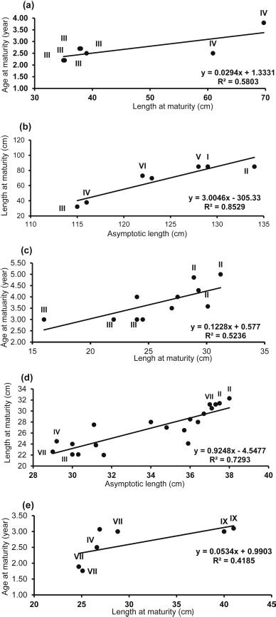 Linear Relationships Between The Length At Maturity Lm And Age At