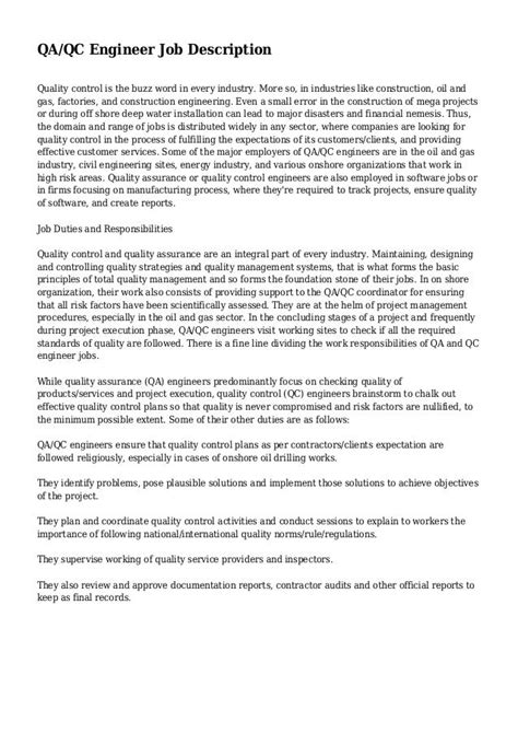 Qaqc Engineer Job Description