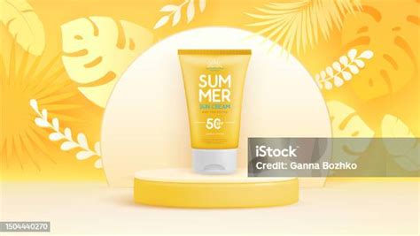 3d 자외선 차단제 튜브와 열대 나뭇잎이 있는 여름 배경 화려한 여름 풍경입니다 벡터 그림 0명에 대한 스톡 벡터 아트 및 기타 이미지 Istock