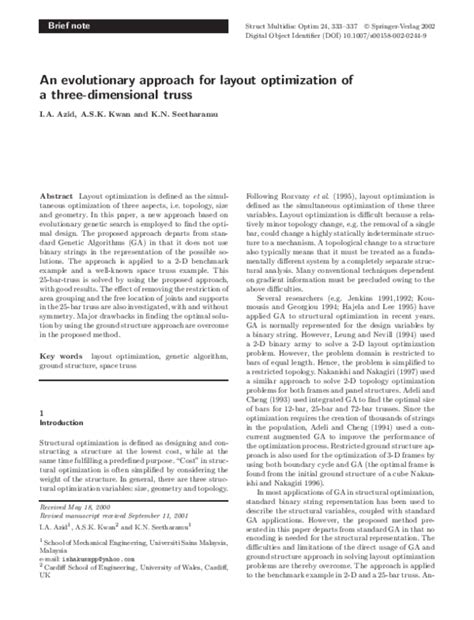Pdf An Evolutionary Approach For Layout Optimization Of A Three Dimensional Truss