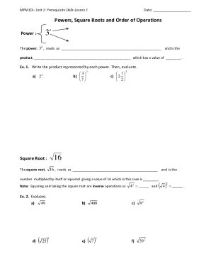 Fillable Online Square And Square Roots Power Form Pictorial Form Fax Email Print PdfFiller