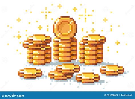Pixel Coins Stack Retro 8 Bit Video Game Golden Coin Pile 2d Sprite Asset For Arcade Game