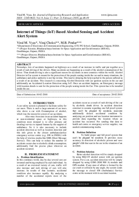 Pdf Internet Of Things Iot Based Alcohol Sensing And Accident Alert System