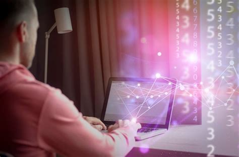 Premium Photo Big Data Technology Background Using Laptop Against Background Visualization Of