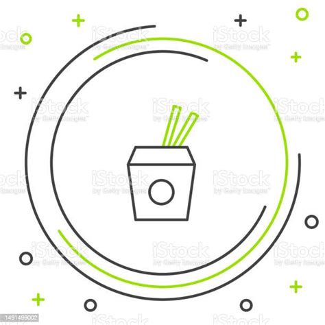 흰색 배경에 고립 된 종이 상자와 젓가락 아이콘에 아시아 국수를 줄 길거리 패스트푸드 한국어 일본어 중국 음식 다채로운 개요 개념 벡터 0명에 대한 스톡 벡터 아트 및 기타