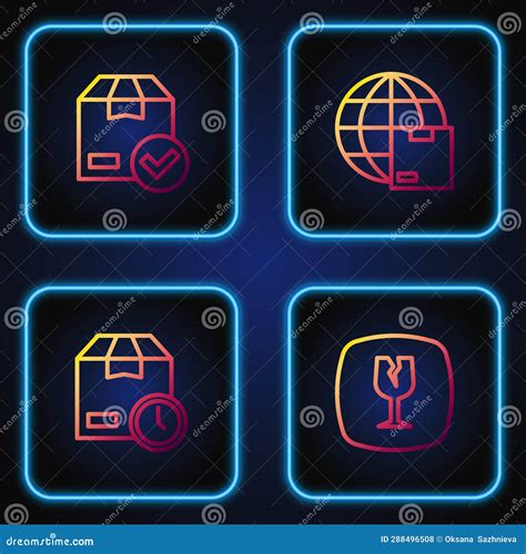Set Line Fragile Broken Glass Cardboard Box With Clock Ackage Check
