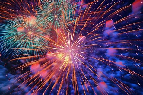 Colorful Fireworks Exploding At Night Against Sky Stock Image Image