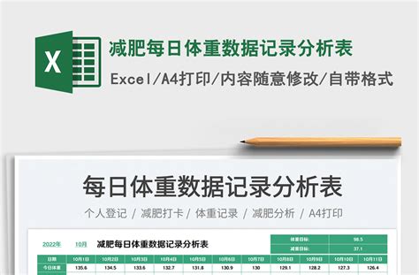 减肥每日体重数据记录分析表 Excel表格 工图网