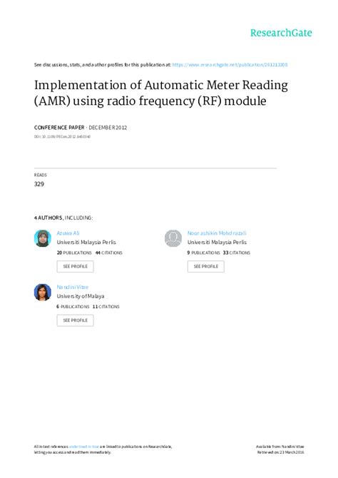 Pdf Implementation Of Automatic Meter Reading Amr Using Radio Frequency Rf Module
