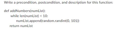 Solved Write A Precondition Postcondition And Description