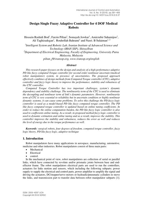 Pdf Design Single Fuzzy Adaptive Controller For 4 Dof Medical Robots