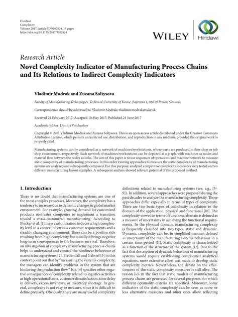 Pdf Novel Complexity Indicator Of Manufacturing Process Chains And Its Relations To Indirect
