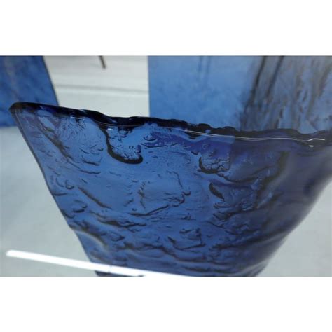 Large Blue Molten And Bent Glass C Shape Base Glass Top Coffee Table