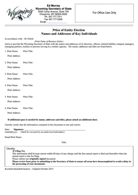 Fillable Notice Of Entity Election Template Printable Pdf Download