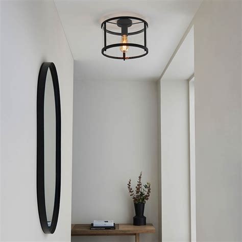 Hopton Modern Classic Flush Glass Lantern Ceiling Light Black
