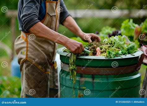 Farmer Adding Organic Waste To A Smallscale Biogas Digester Royalty