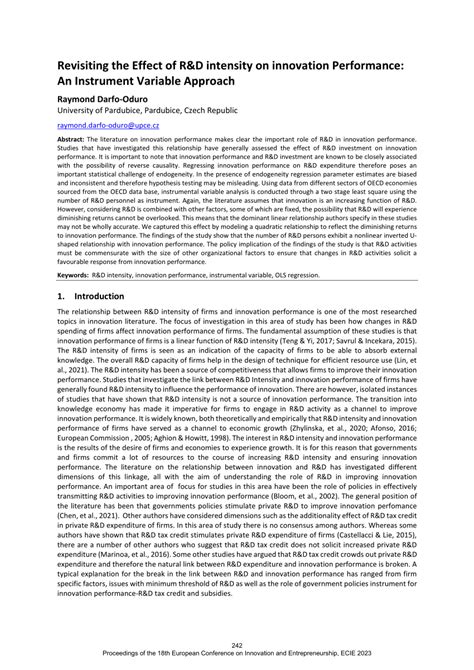 Pdf Revisiting The Effect Of Randd Intensity On Innovation Performance