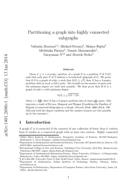 Pdf Partitioning A Graph Into Highly Connected Subgraphs
