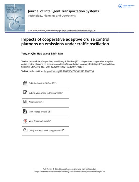Pdf Impacts Of Cooperative Adaptive Cruise Control Platoons On Emissions Under Traffic Oscillation