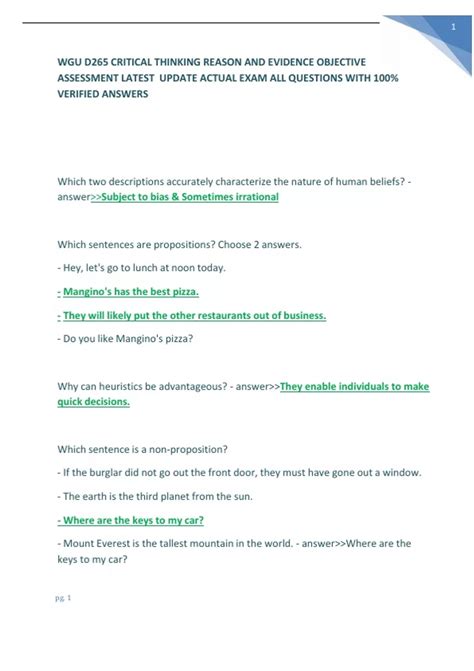 WGU D CRITICAL THINKING REASON AND EVIDENCE OBJECTIVE ASSESSMENT LATEST UPDATE ACTUAL EXAM