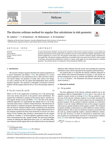 Pdf The Discrete Ordinate Method For Angular Flux Calculations In Slab Geometry