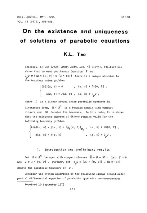 Pdf On The Existence And Uniqueness Of Solutions Of Parabolic Equations