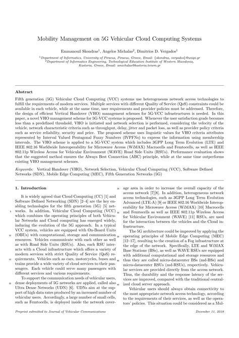 Mobility Management On 5g Vehicular Cloud Computing Systems Pdf