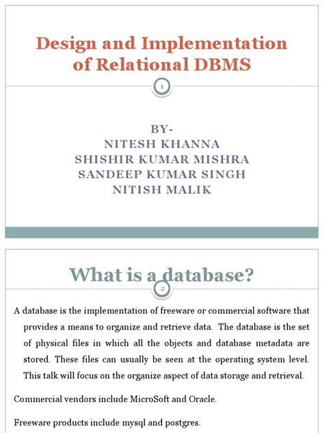 Design And Implementation Of Relational Dbms Pdf Databases Relational Database