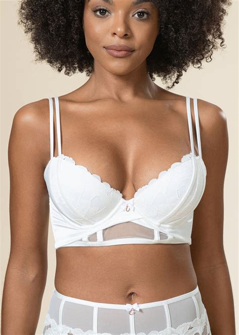 Jean Underwired White Lace Long Bra