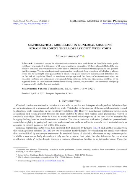 Pdf Mathematical Modelling In Nonlocal Mindlins Strain Gradient