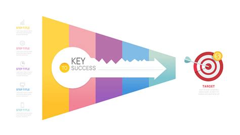 성공의 열쇠 깔때기 비즈니스를 위한 인포그래픽 템플릿5단계 화살표 대상 마케팅 및 스타트업 비즈니스 벡터 인포그래픽 교육에 대한 스톡 벡터 아트 및 기타 이미지 Istock