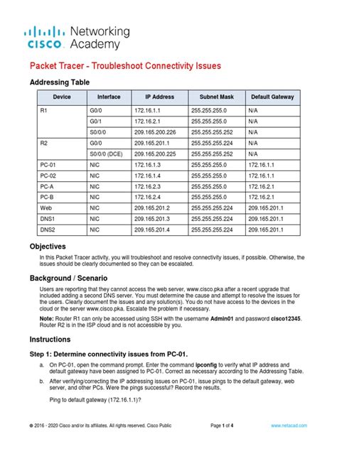 17 7 7 Packet Tracer Troubleshoot Connectivity Issues Pdf Gateway Telecommunications