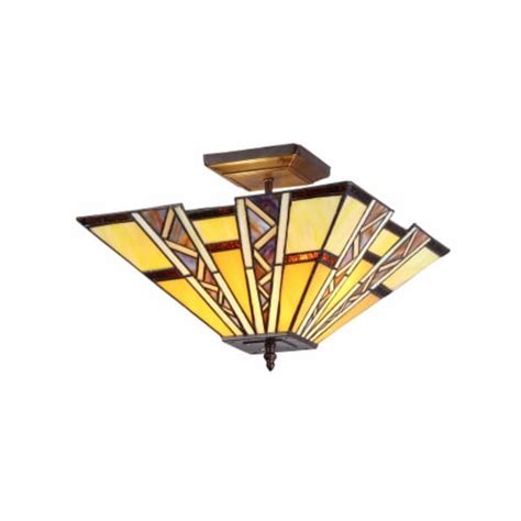 Progressive Tiffany Style 2 Light Mission Semi Flush Ceiling Fixture 14