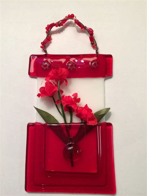 Red Glass Flower Vase With Hanging Detail