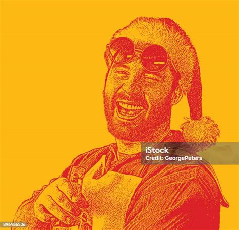 젊은 남자 산타 모자를 착용 하 고 맥주를 마시는 크리스마스를 축 하 공휴일에 대한 스톡 벡터 아트 및 기타 이미지 공휴일 남자들만 노래 Istock