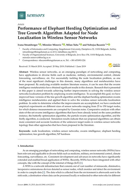 pdf performance of elephant herding optimization and tree growth