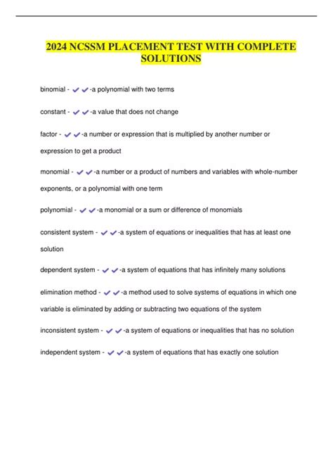 2024 Ncssm Placement Test With Complete Solutions Ncssm Stuvia Us