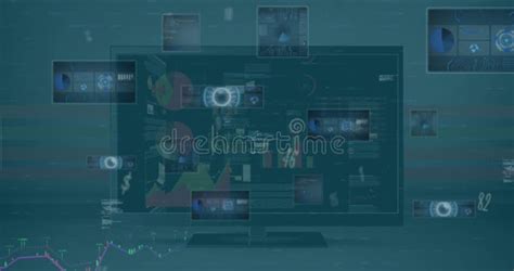 Animation Of Digital Interface And Data Processing On Screen Stock