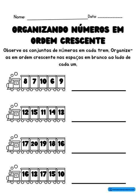 atividade organizando números em ordem crescente ponto do conhecimento