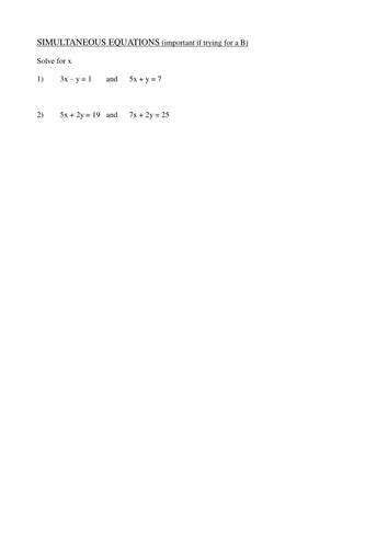Basic Simultaneous Equation Homework Teaching Resources