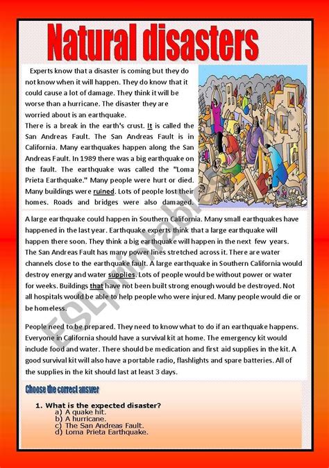 Natural Disasters Reading Comprehension Worksheets Pdf Reading Comprehension Worksheets
