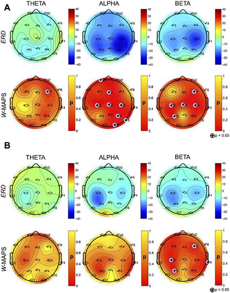 Grand Average Event Related Desynchronization Erd Topographies For