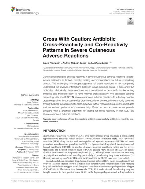 Pdf Cross With Caution Antibiotic Cross Reactivity And Co Reactivity Patterns In Severe
