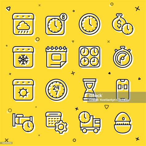 라인 주방 타이머 알람 시계 앱 모바일 스톱워치 시계 달력 겨울 가을 및 시간대 시계 아이콘을 설정합니다 벡터 0명에 대한 스톡 벡터 아트 및 기타 이미지 Istock