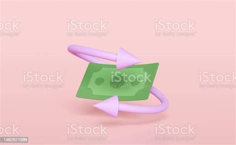 분홍색 배경에 격리된 3d 지폐 전송 화살표 캐쉬백 저축 돈 부 사업 개념 3d 렌더링 그림 0명에 대한 스톡 사진 및 기타 이미지 Istock