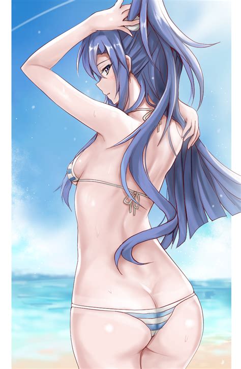 Rule 34 Ass Ass Cleavage Bikini Blue Eyes Blue Hair Blush Breasts