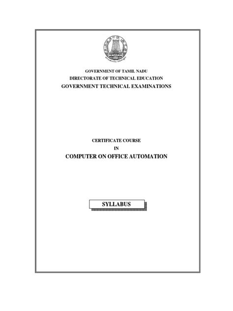 syllabus for the certificate course in computer on office automation